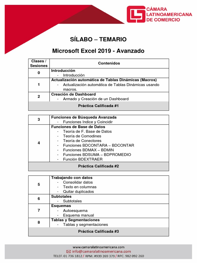 Silabus-Temario Excel Avanzado | PDF