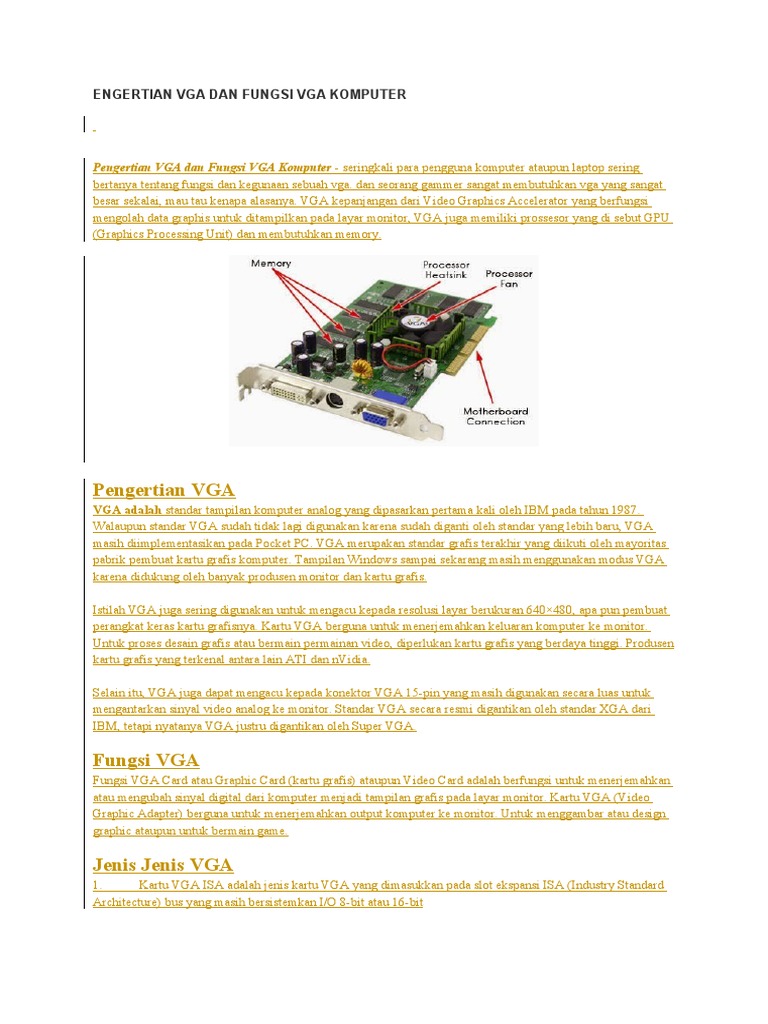 Tentang VGA Dan Fungsi VGA Di Komputer | PDF
