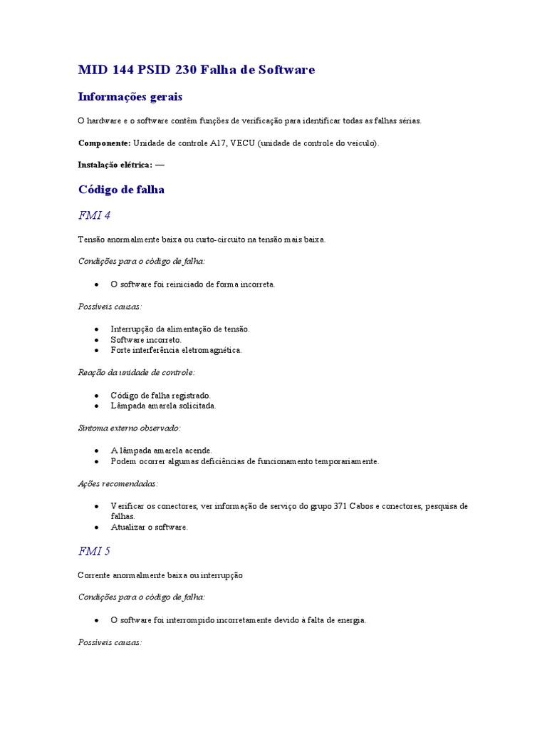MID 144 PSID 230 Falha de Software | PDF