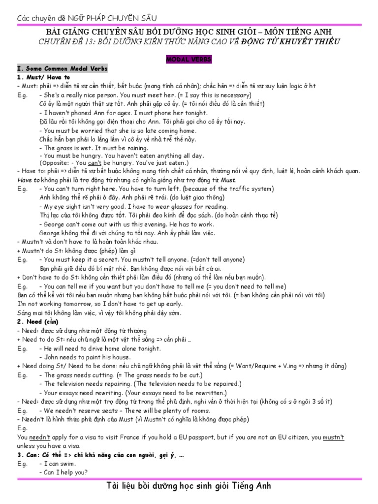 13 Modal Verbs Ktcs BD HSG Ta | PDF
