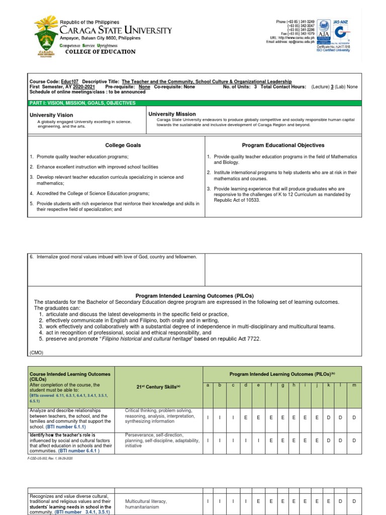 Recallibrated Syllabus in EDUC 107 | PDF | Leadership | Educational Assessment