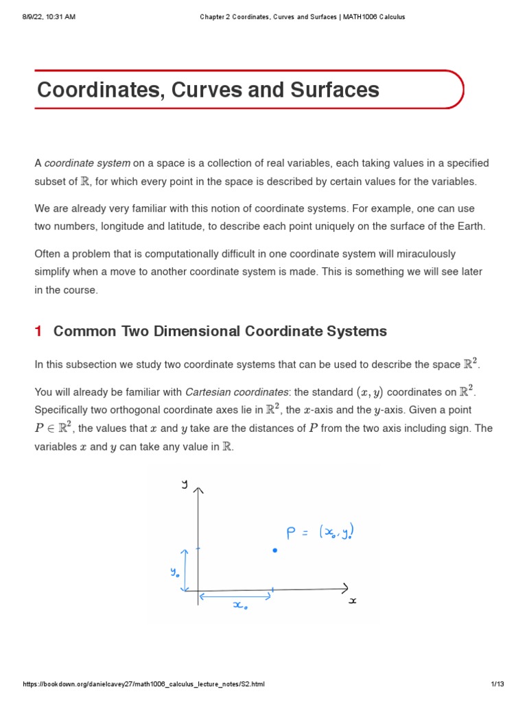 Chapter 2 Coordinates Curves And Surfaces Math1006 Calculus Pdf Coordinate System