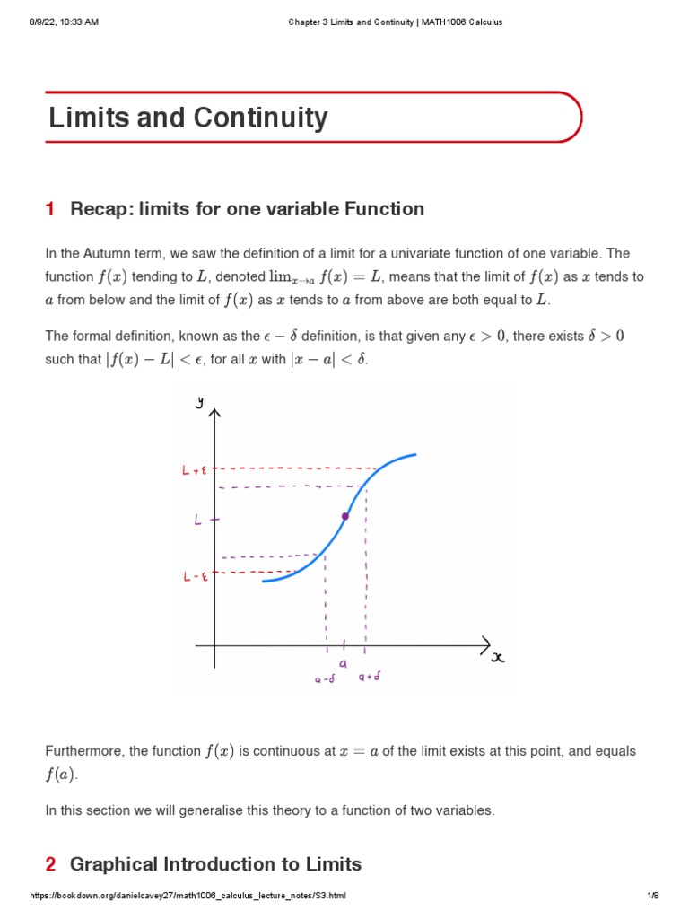 Chapter 3 Limits and Continuity - MATH1006 Calculus | PDF | Continuous Function | Function ...
