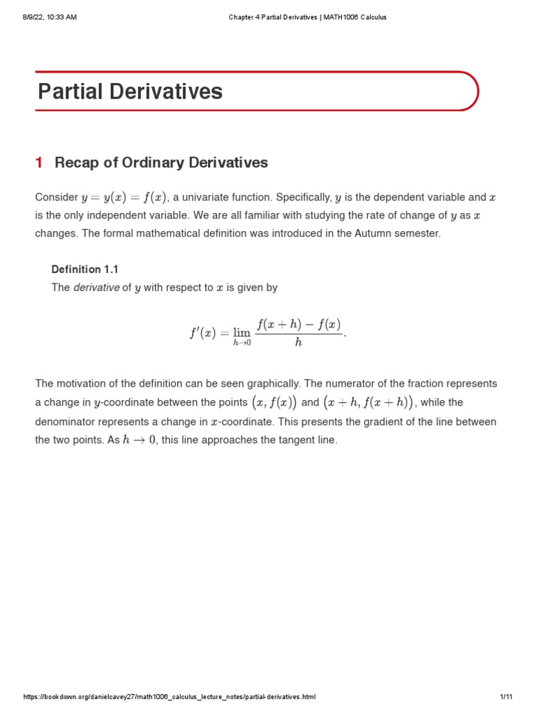 Chapter 4 Partial Derivatives - MATH1006 Calculus | PDF | Derivative ...