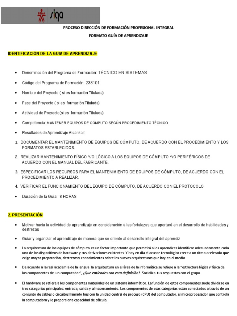 Gfpi-F-019 - Guia - de - Aprendizaje - Elaboracion Ficha Tecnica | PDF | Hardware de la ...