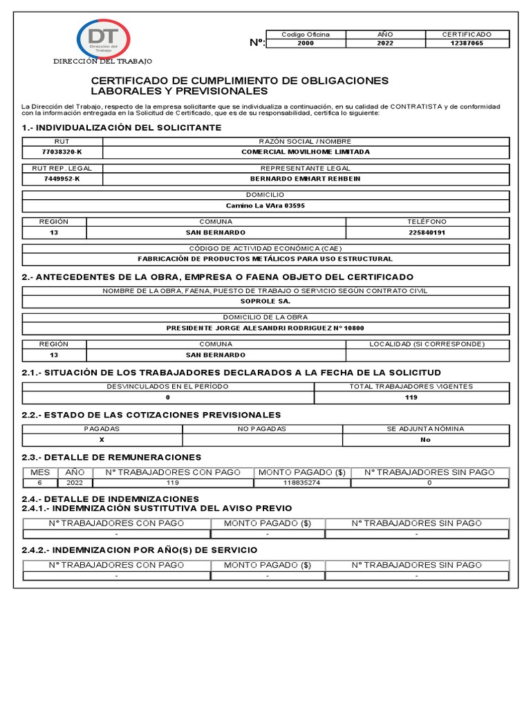 Certificado de Cumplimiento Laboral F30 1 Soprole | PDF