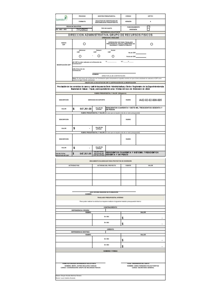 Solicitudes de CDP - VIG 2022 | PDF