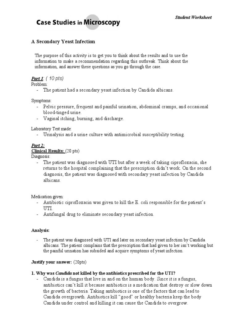 Task 3 - A Secondary Yeast Infection - Worksheet | PDF | Candidiasis | Urinary Tract Infection