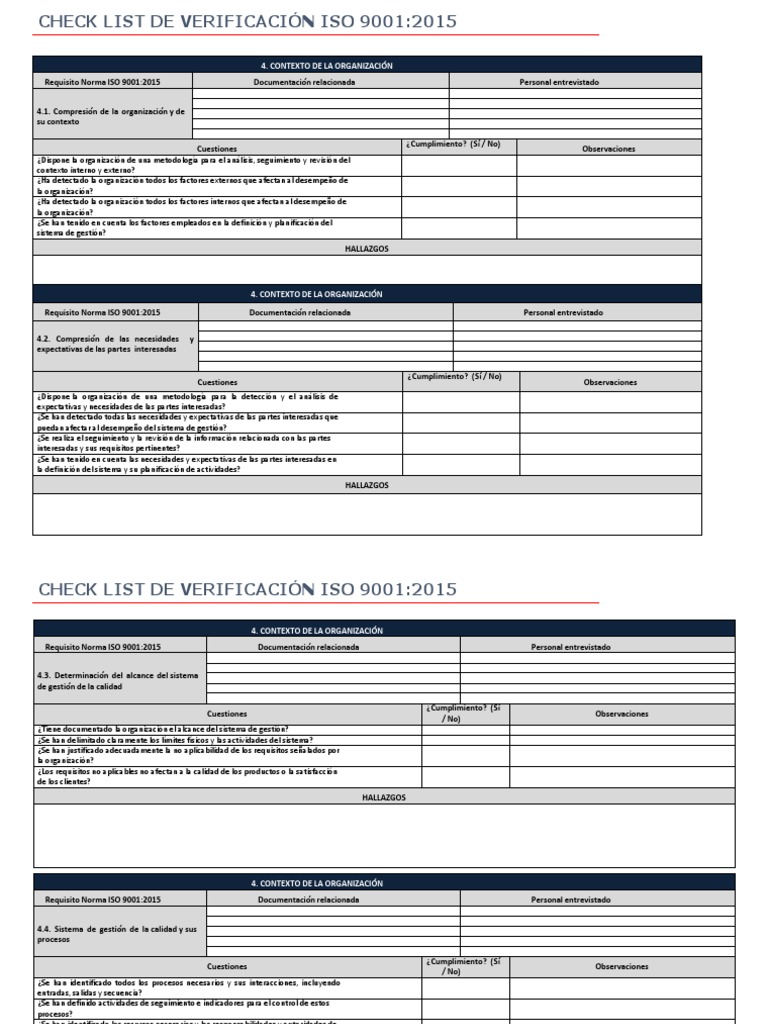 ISO 9001:2015 Checklist | PDF | Calidad (comercial) | Gestión de la calidad