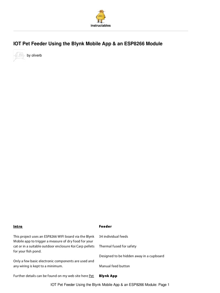 DIY IoT Pet Feeder with ESP8266 | PDF | Electric Motor | Power Supply