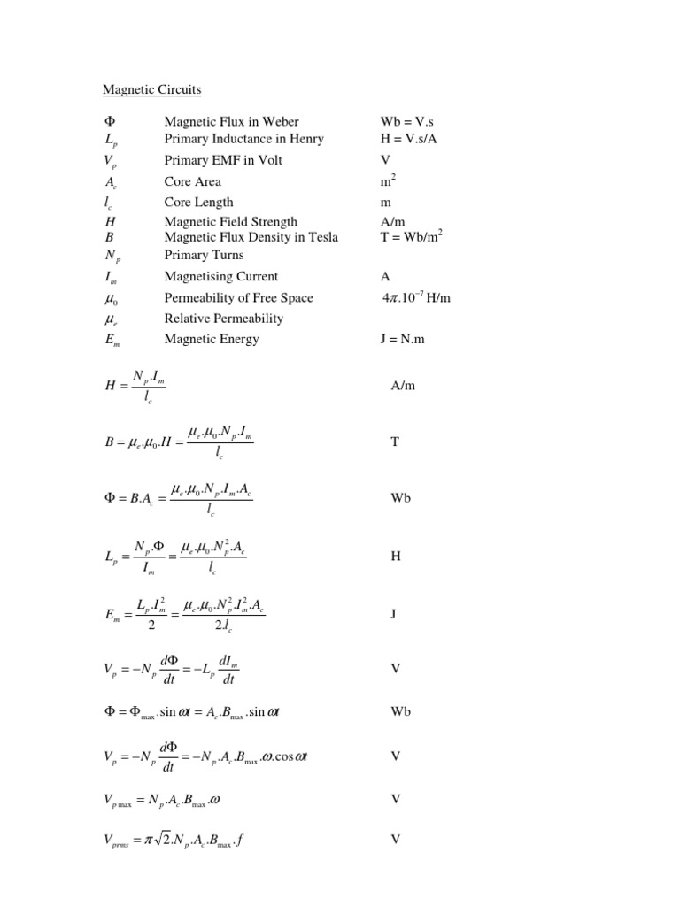Magnetic Circuit Formulas and Equations | PDF
