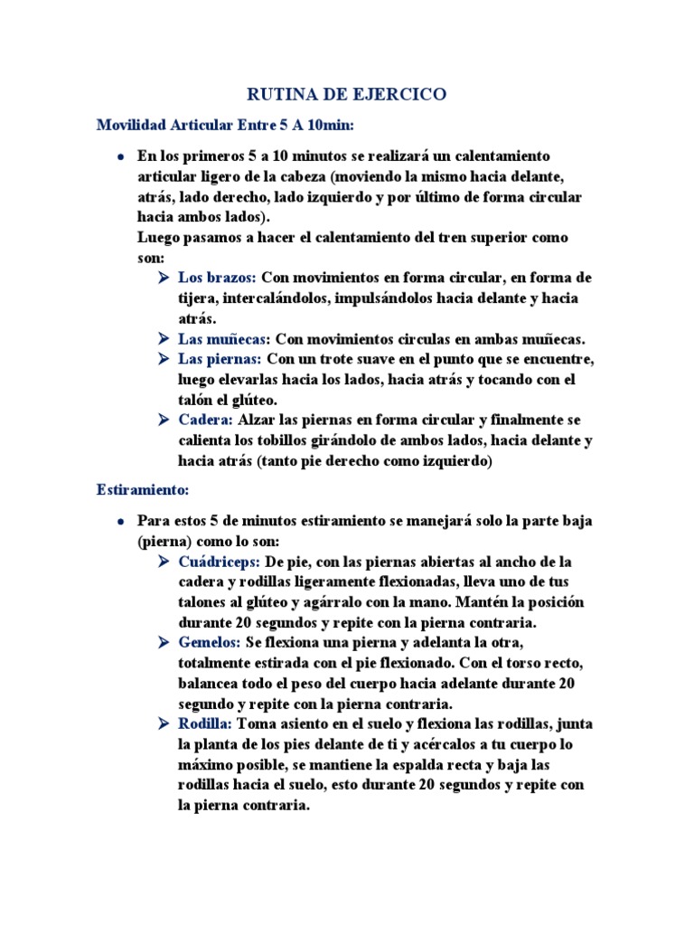 Rutina de Ejercico | PDF