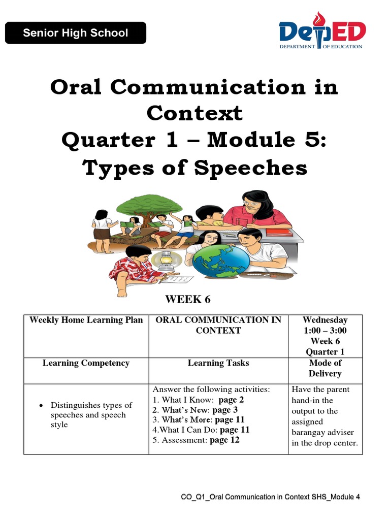 Week 6 - Q1 Oral Com. SHS Module 5 | PDF | Public Speaking | Information