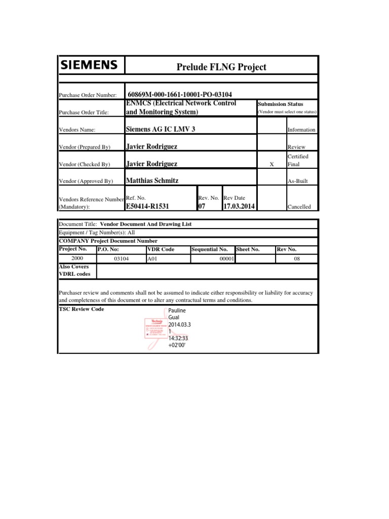Prelude FLNG Project: 60869M-000-1661-10001-PO-03104 ENMCS (Electrical ...
