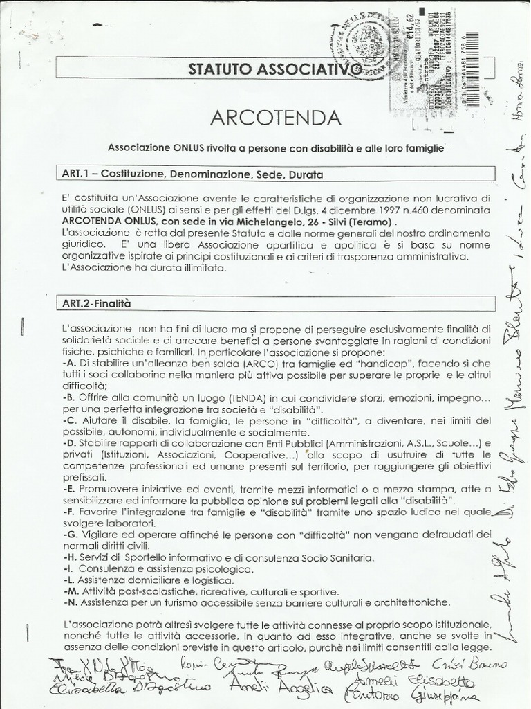 Statuto Associativo Atto Costitutivo | PDF