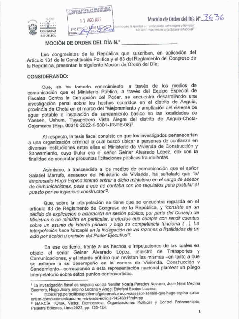Moción de Interpelación Geiner Alvarado | PDF