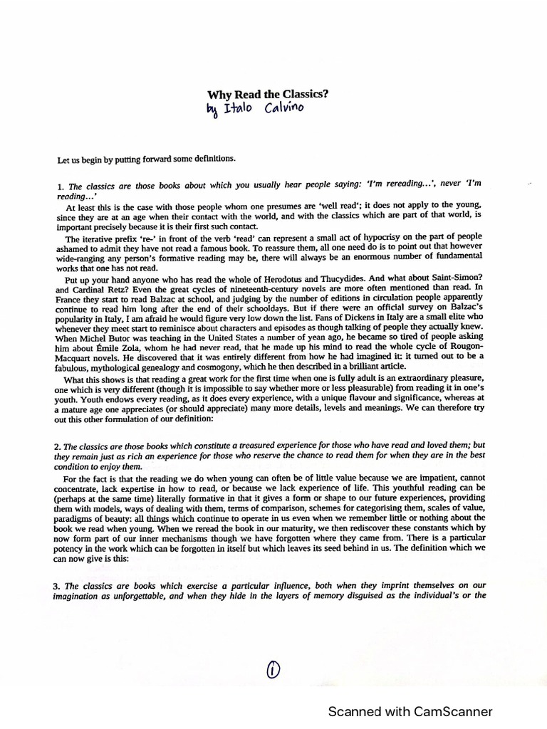 Italo Calvinos Why Read The Classics | PDF