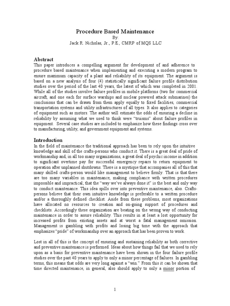 Procedure Based Maintenance - Recommended For | PDF | Reliability Engineering | Submarines