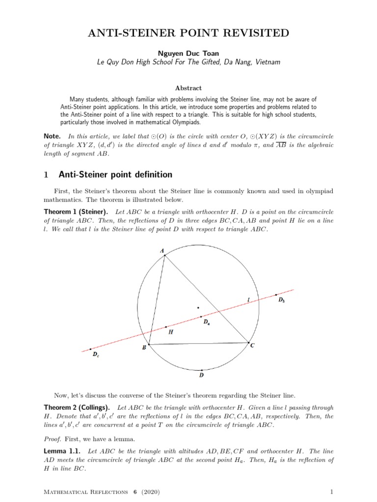 1 Anti-Steiner Point Definition | PDF | Triangle | Elementary Geometry