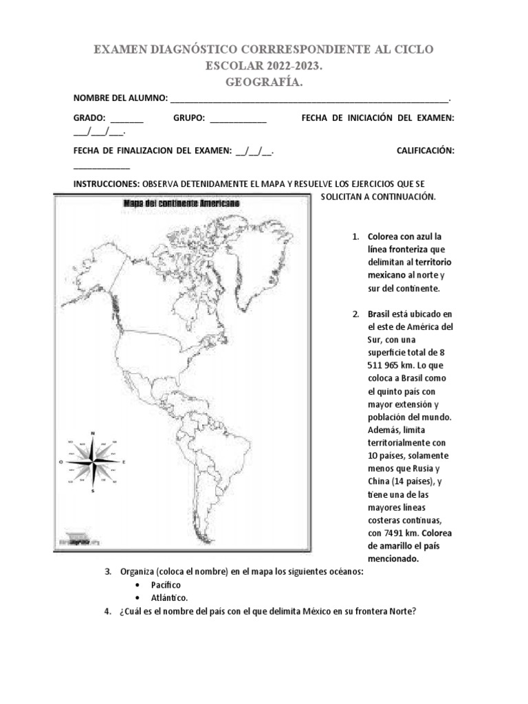 Examen Diagnóstico de Geografía 2022-2023 | PDF | Geografía