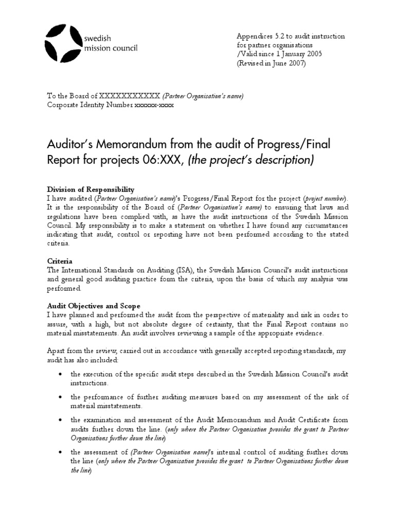 Auditor’s Memorandum | Financial Audit | Accounting