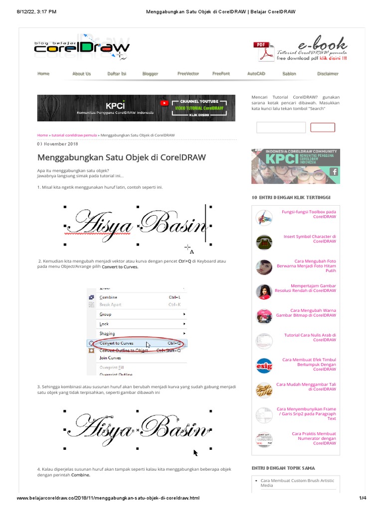 Menggabungkan Satu Objek Di CorelDRAW - Belajar CorelDRAW | PDF