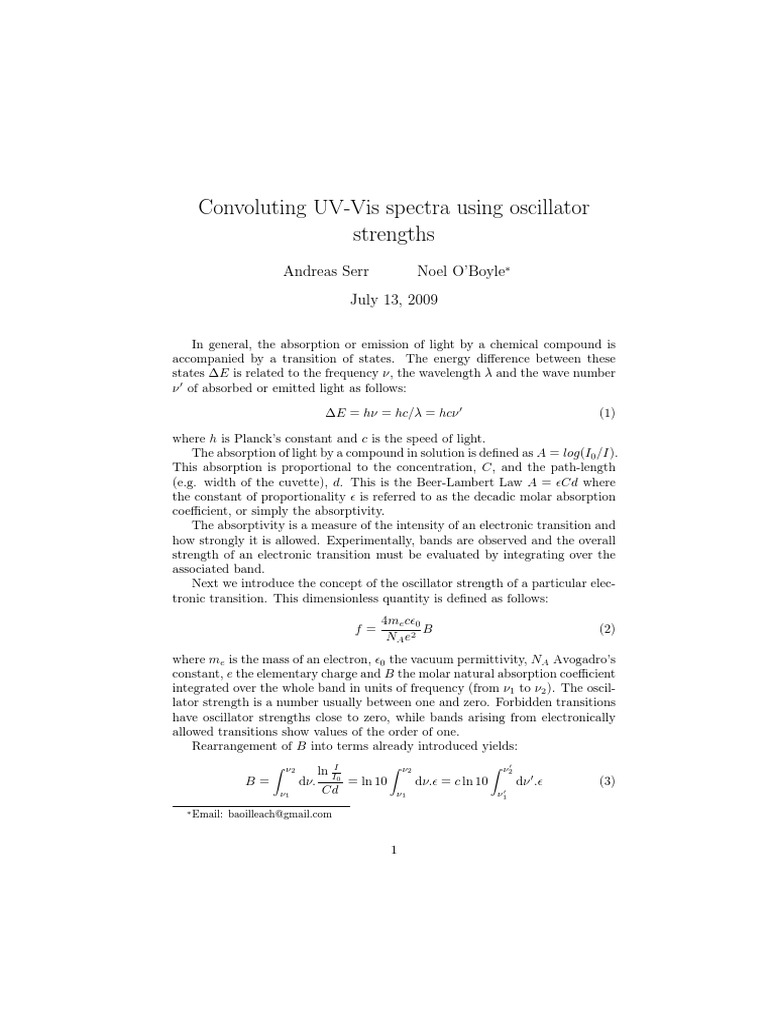 Convoluting UV-Vis Spectra Using Oscillator Strengths: Andreas Serr ...