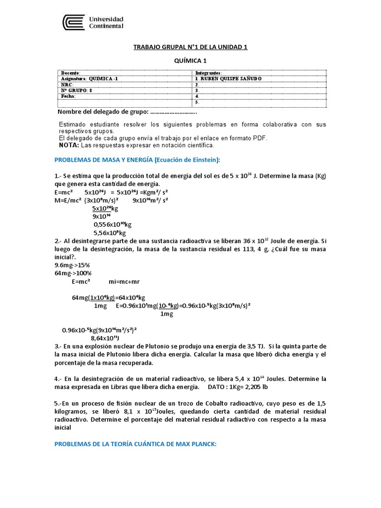 Trabajo Grupal N°1 | PDF | Desintegración radioactiva | Espectro de emisión