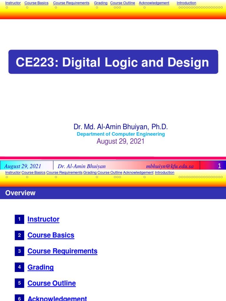 CE223: Digital Logic and Design: Dr. Md. Al-Amin Bhuiyan, PH.D | PDF | Logic Gate | Teaching ...