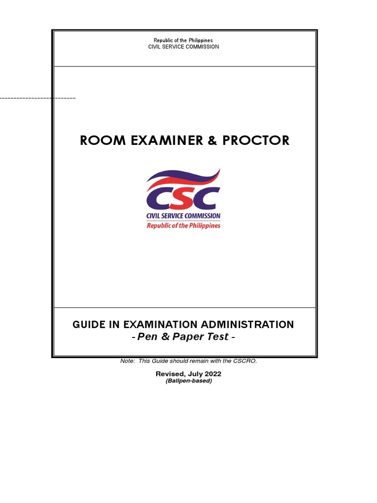 GUIDE FOR ROOM EXAMINER - 2022 07 Revised CSE Pen Paper Test Pandemic 1 ...