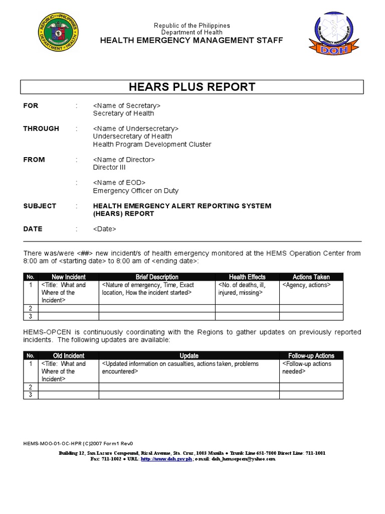 Form 1 - HEARS Plus Report | PDF
