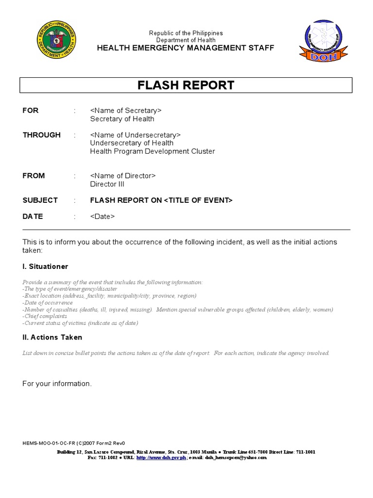 Flash Report on Health Incident | PDF