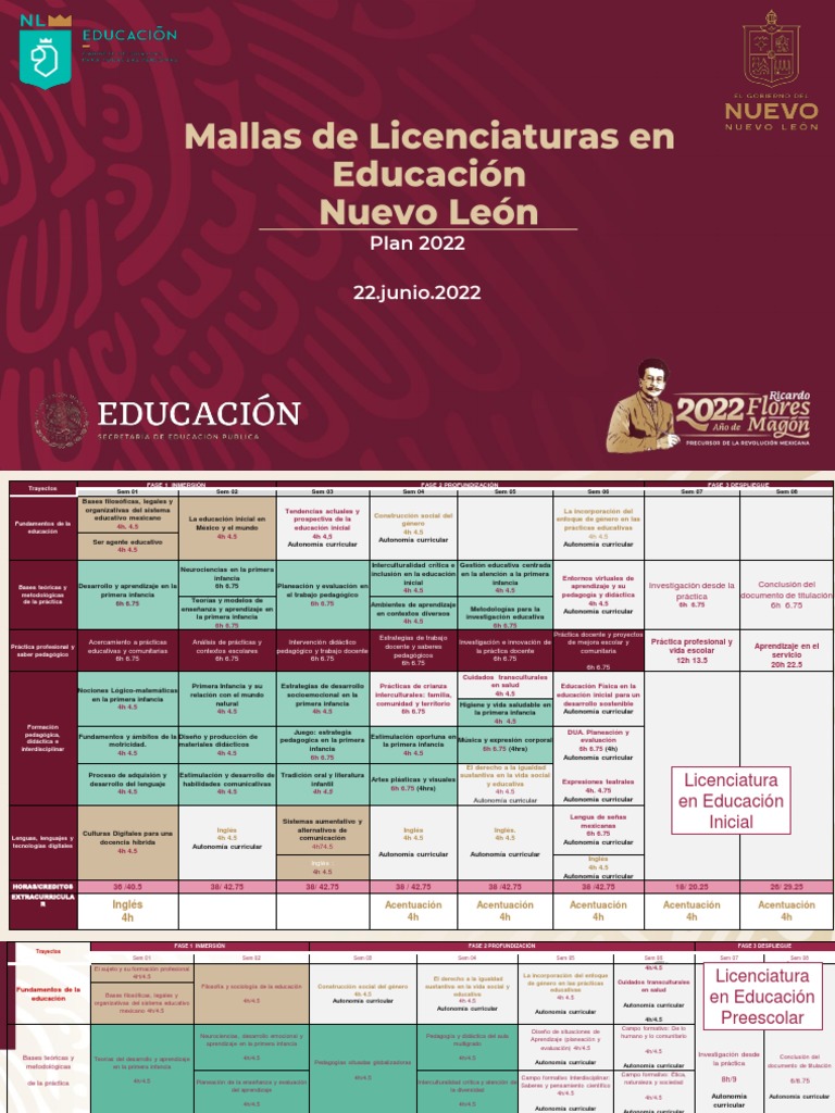 Mallas Curriculares, Plan 2022 - NL | PDF | Educación de la primera ...