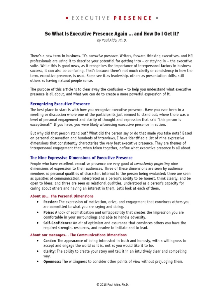 Understanding Executive Presence | PDF | Communication | Human ...