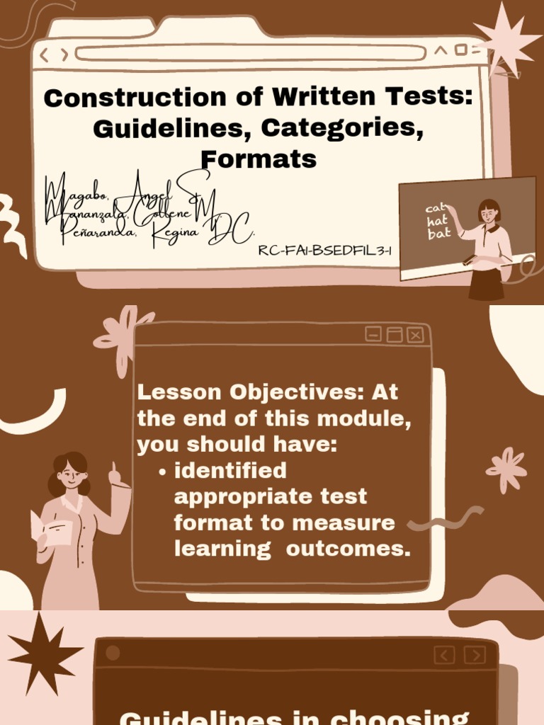 Construction of Written Tests: Guidelines, Categories, Formats | PDF