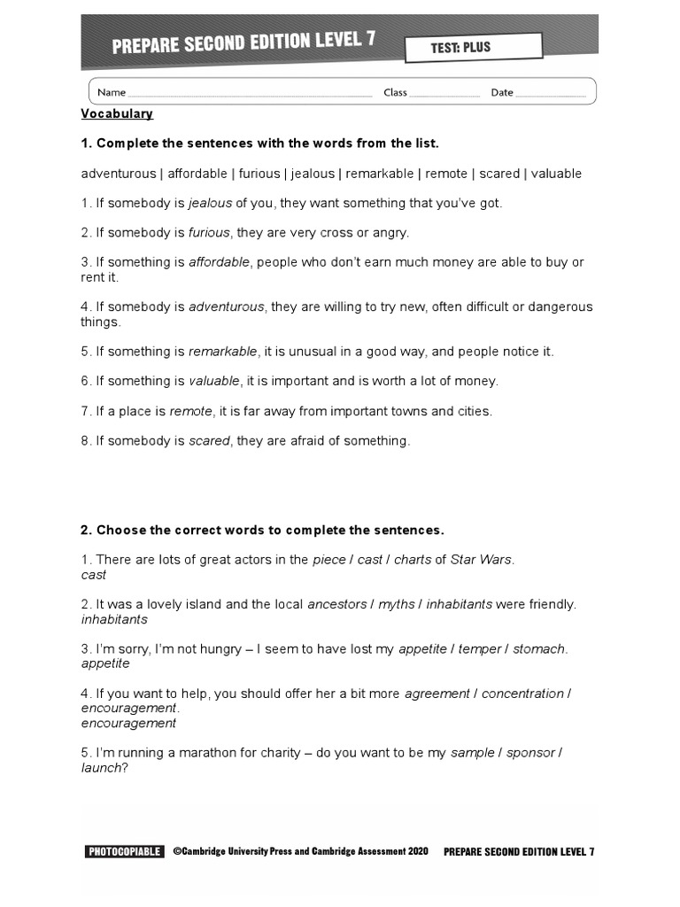 Vocabulary 1. Complete The Sentences With The Words From The List | PDF