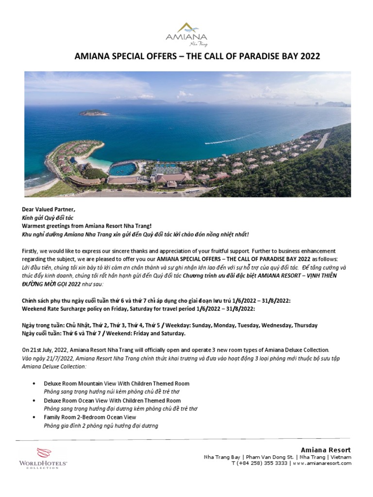 Amiana Special Offers The Call of Paradise Bay 2022 For Domestic Market ...