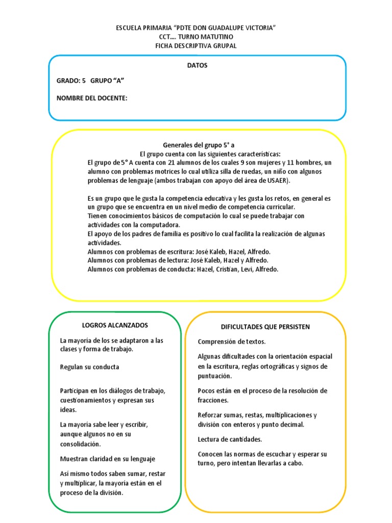 Ficha Descriptiva Grupal | PDF | Educación primaria | Aprendizaje