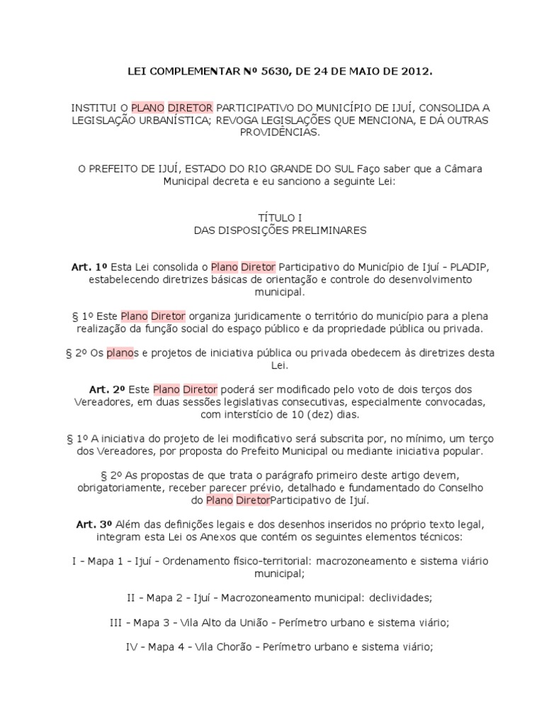 Plano Diretor 2012 - Lei Complementar #5630 | PDF | Desapropriação ...