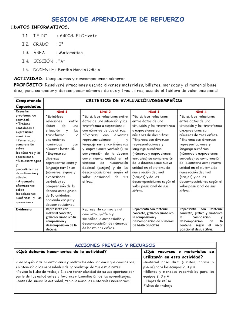 Sesion de Aprendizaje de Refuerzo Ficha 1 | PDF | Decimal | Comunicación