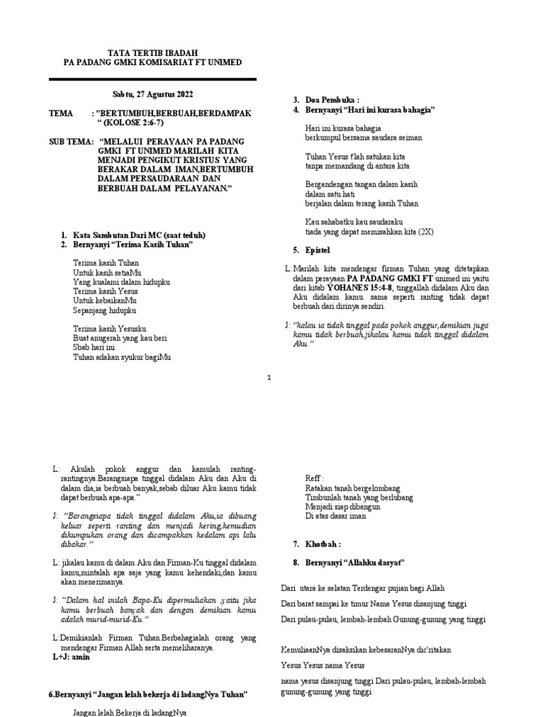 Tata Acara Dan Rundown Pa Padang Gmki FT Unimed | PDF Tata Acara Dan Rundown Pa Padang Gmki FT Unimed | PDF