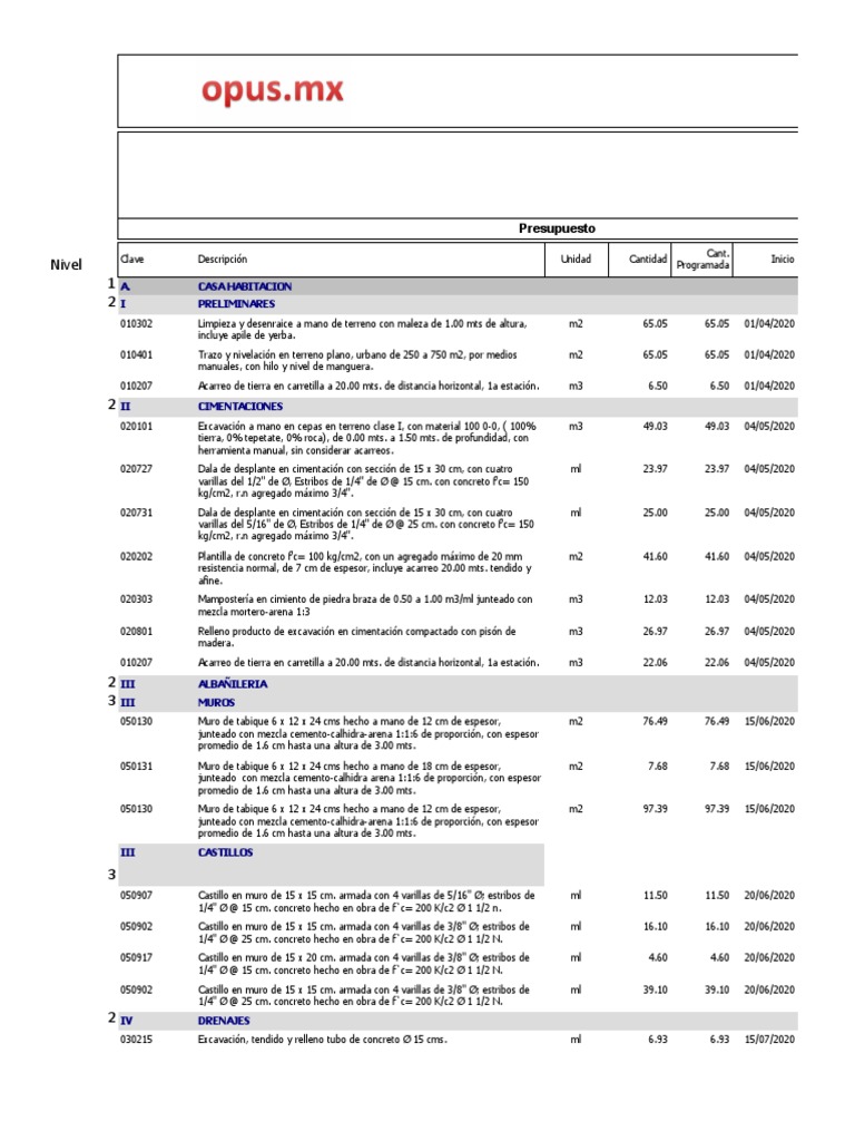 De Excel A Opus Programa de Obra | PDF | Fundación (Ingeniería ...