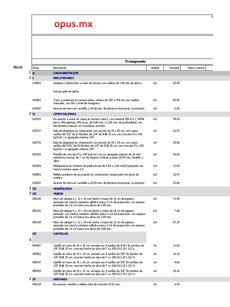 De Excel A Opus | PDF | Fundación (Ingeniería) | Materiales de construcción