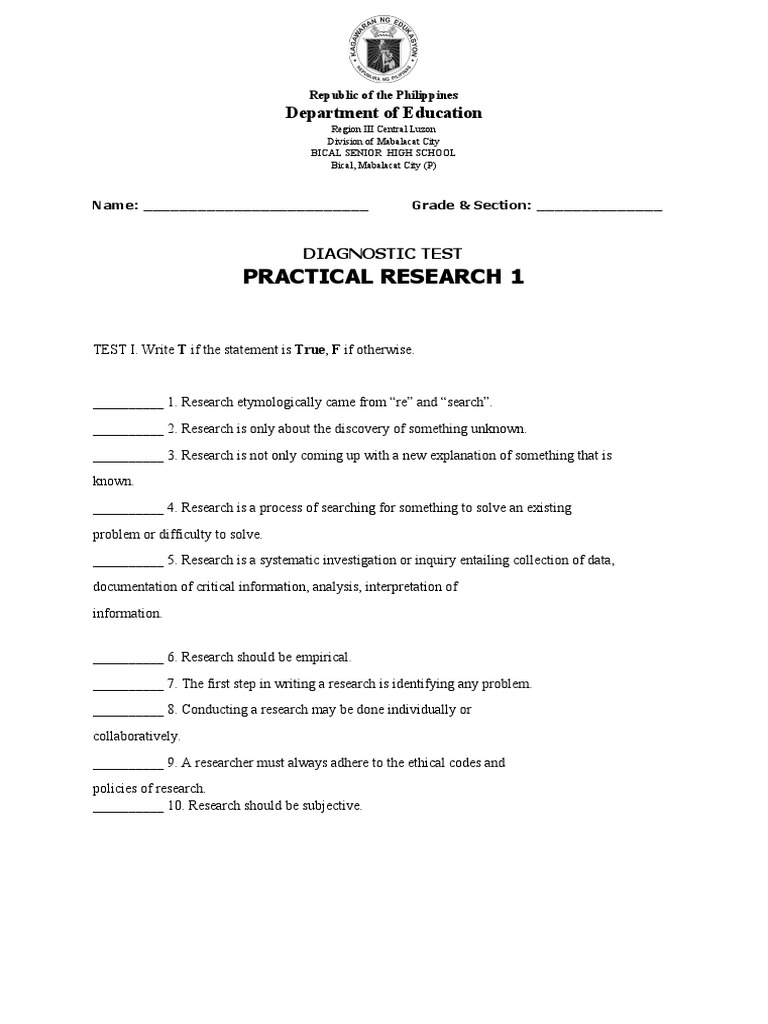 Practical Research 1: Department of Education | PDF | Quantitative ...