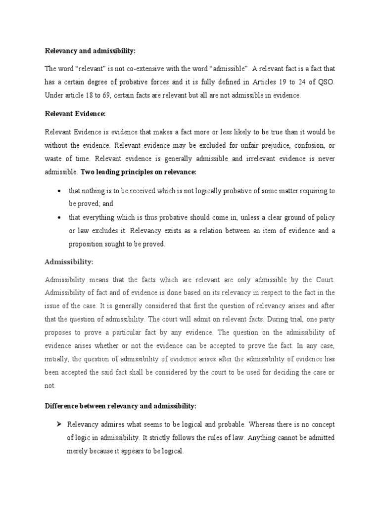 Relevancy and Admissibility | PDF | Relevance (Law) | Evidence