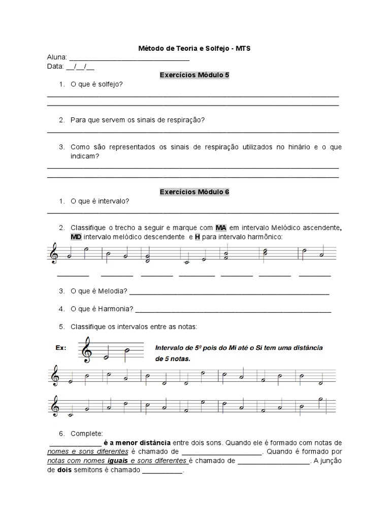 Exercícios MTS Módulos 5 e 6. | PDF | Intervalo (música) | Som