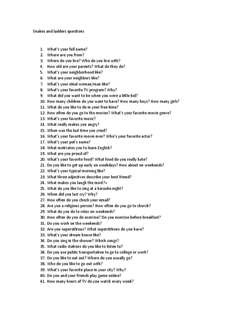 Snakes and Ladders Questions2 (Recuperado Automáticamente) | PDF