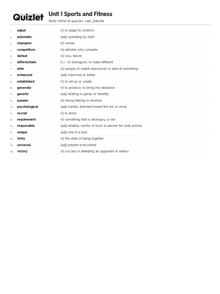 Unit 1 Sports and Fitness | PDF