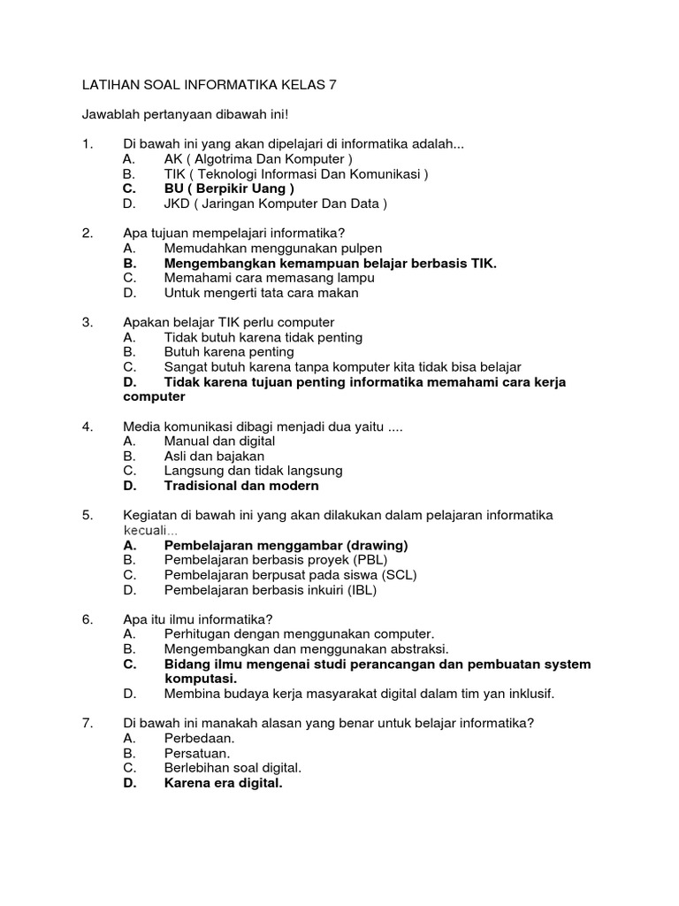 Pertanyaan Informatika | PDF | Ilmu Sosial | Komputer