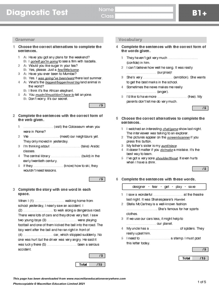 B1PLUS Diagnostic Test | PDF | News | Newspapers